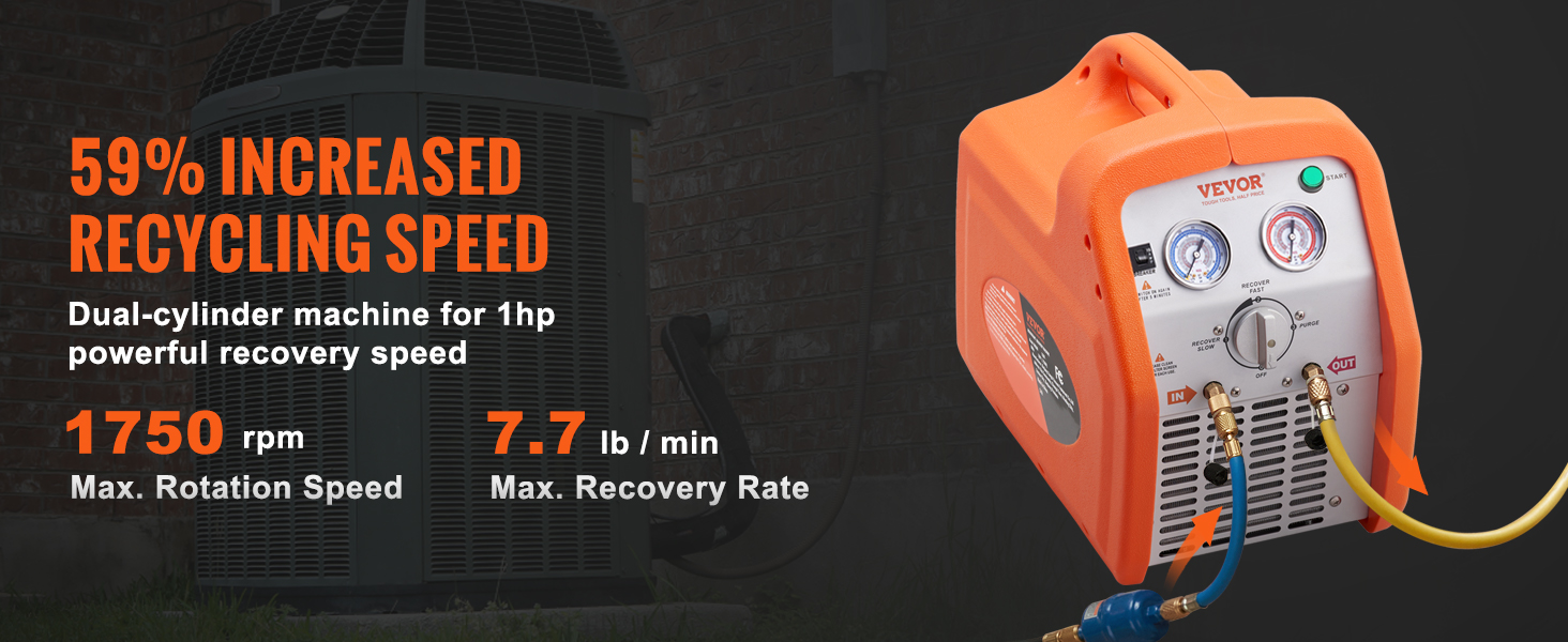 VEVOR 1 HP Refrigerant Recovery Machine - Dual Cylinder Portable AC ...
