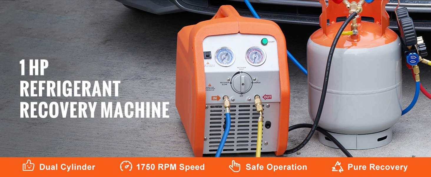 VEVOR 1 HP Refrigerant Recovery Machine - Dual Cylinder Portable AC ...