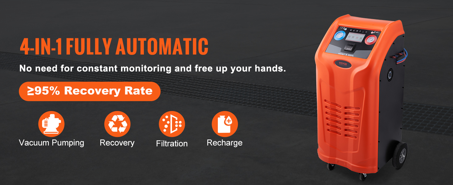 VEVOR Fully Automatic Refrigerant Recovery Machine - Dual Cylinder AC ...