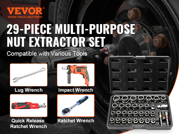 VEVOR Bolt Extractor Set, 29-Piece Bolt and Nut Remover Set, 6mm to ...