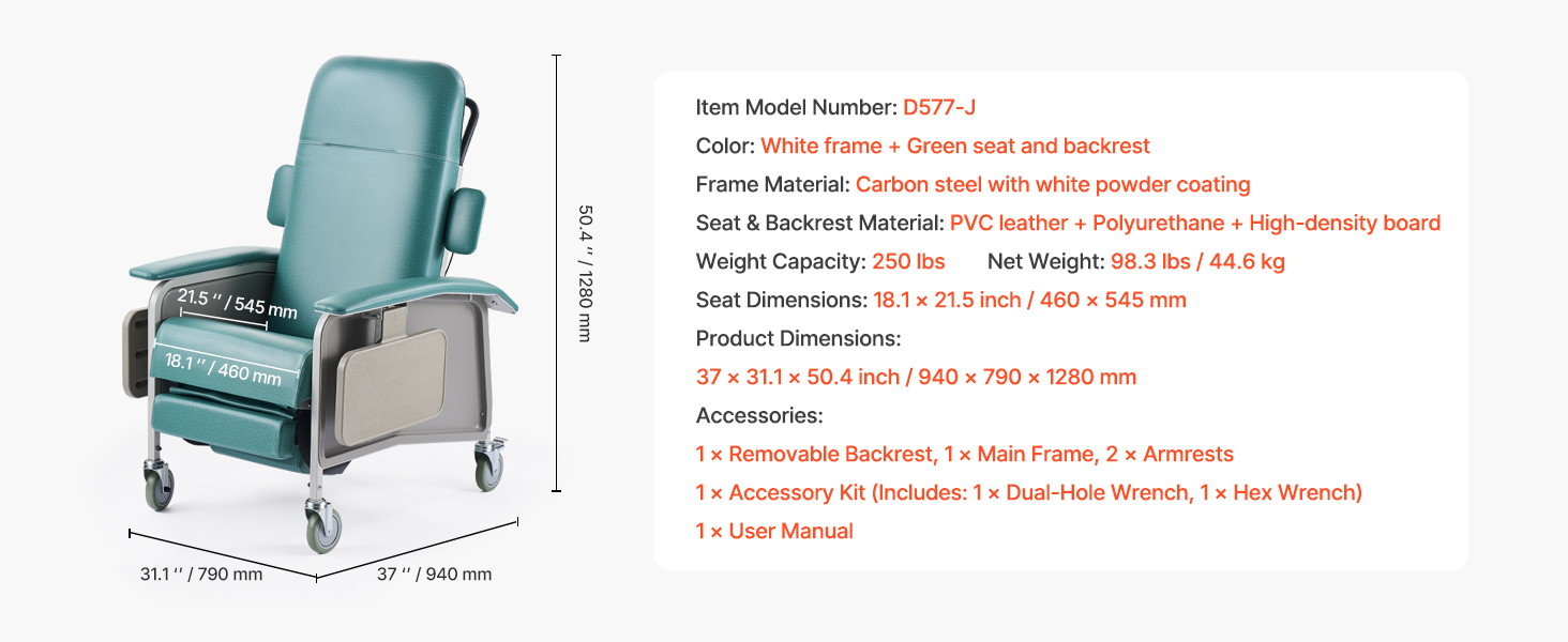 VEVOR Geri Chair Recliner 4-Position Reclining Geri Chair with Trays ...