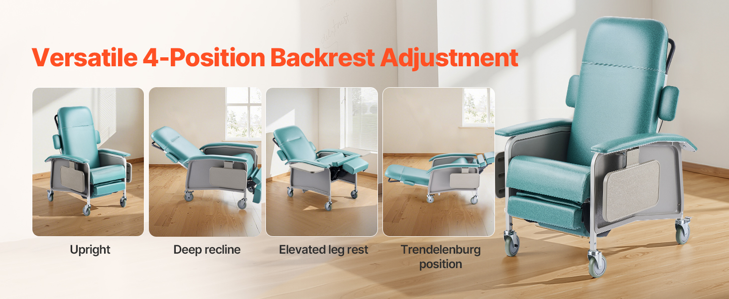 VEVOR Geri Chair Recliner 4-Position Reclining Geri Chair with Trays ...