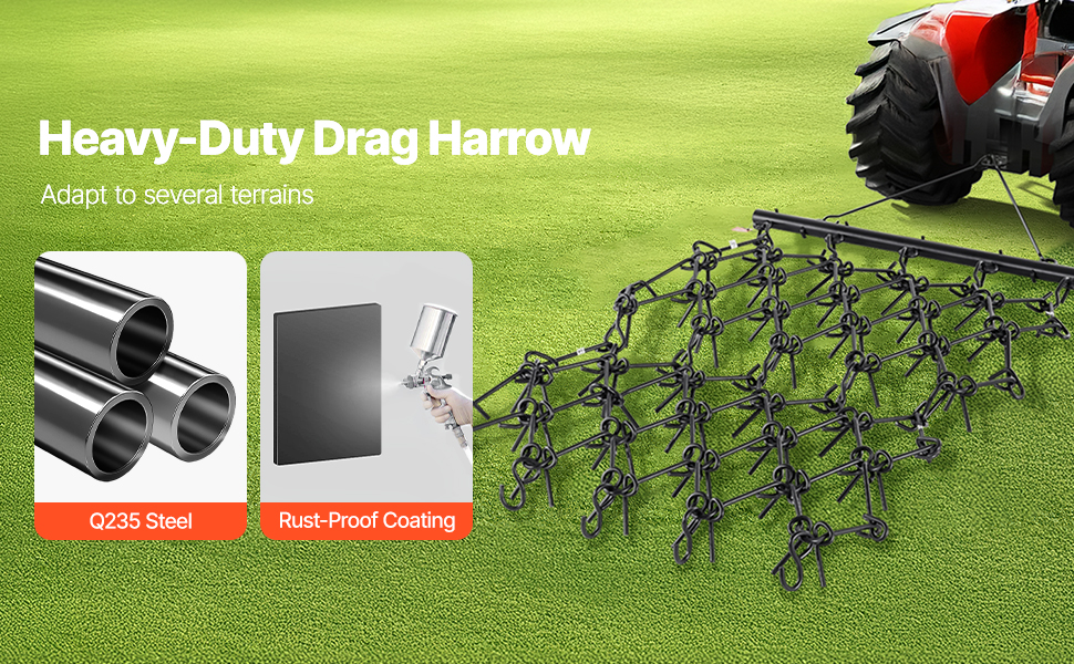 Drag Harrow 7 x 3.7 ft Chain Harrow ATV Lawn Rake for Landscape ...