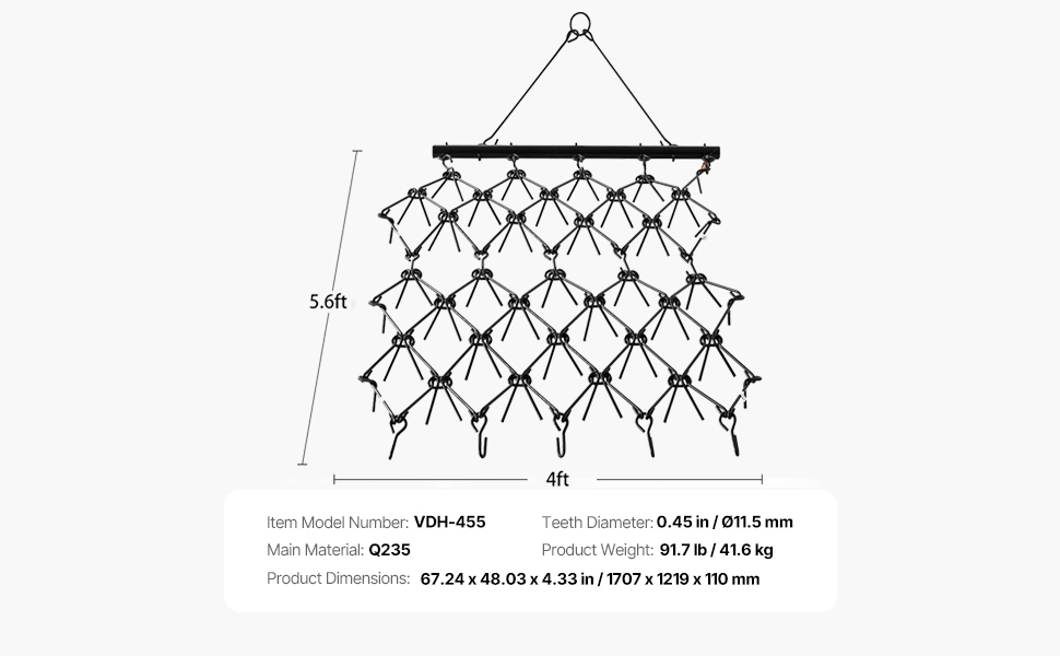 Drag Harrow 4 x 5.6 ft Chain Harrow ATV Lawn Rake for Landscape ...