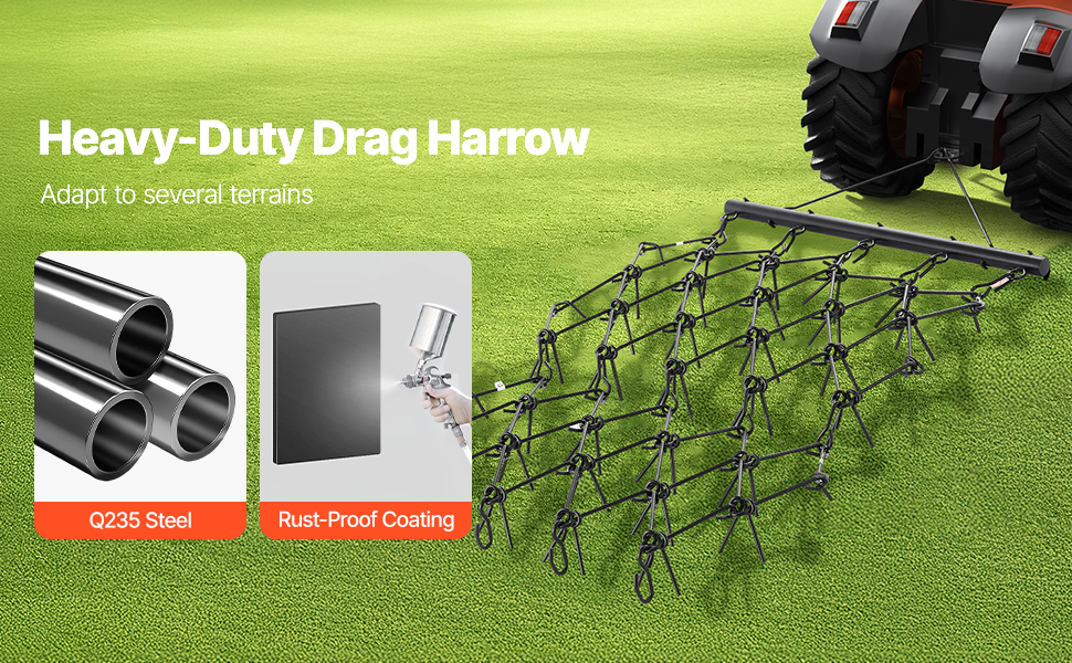 Drag Harrow 4 x 5.6 ft Chain Harrow ATV Lawn Rake for Landscape ...