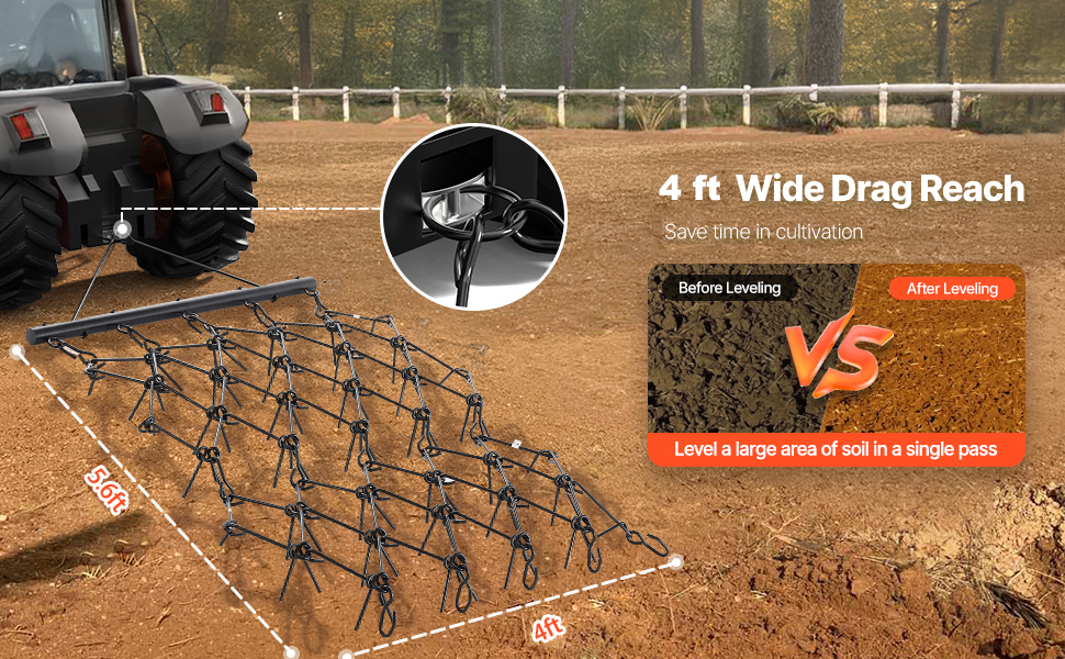 VEVOR Drag Harrow 4 x 5,6 fot kedjeharv ATV gräsmattekratta för ...