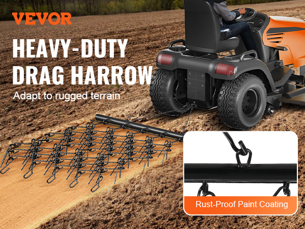 VEVOR Drag Harrow, 4'x4' Heavy-Duty Chain Harrow with 69 Teeth, ATV UTV ...