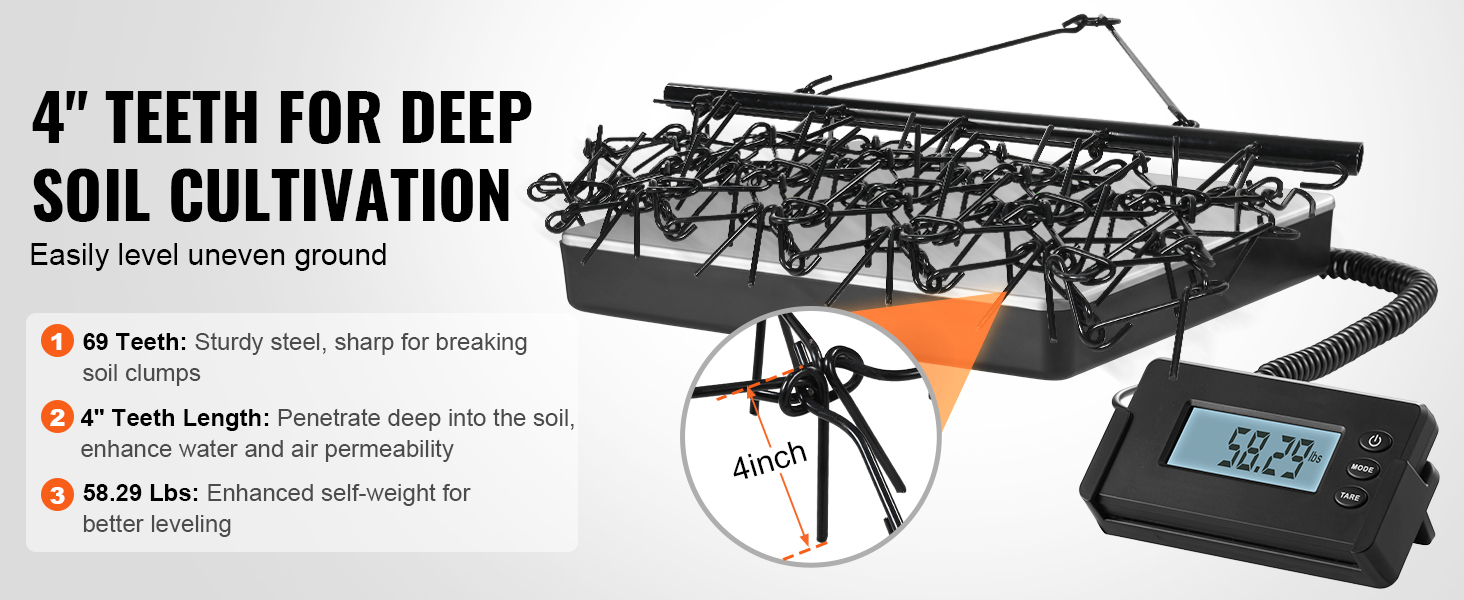 VEVOR Drag Harrow, 4'x4' Heavy-Duty Chain Harrow with 69 Teeth, ATV UTV ...