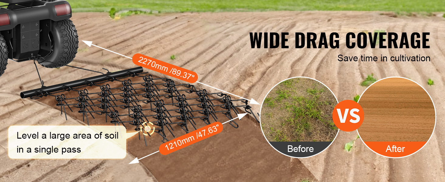 VEVOR Drag Harrow, 4'x5.6' Heavy-Duty Chain Harrow with 69 Teeth, ATV ...