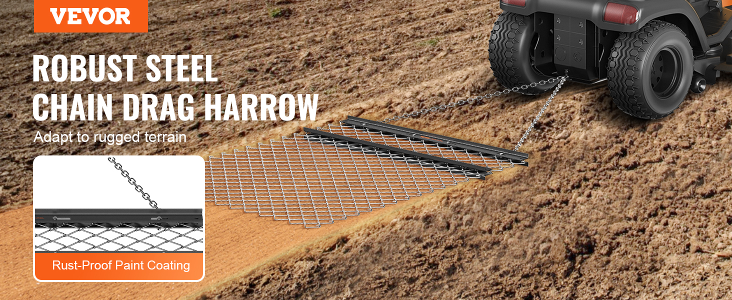VEVOR Drag Harrow, 4' x 5' ATV Chain Harrow, Q235 Steel UTV Tractor ...