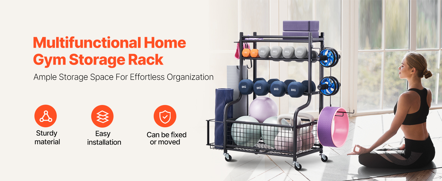 VEVOR Home Gym Workout Equipment Organizer Yoga Mat Storage Weight Rack ...