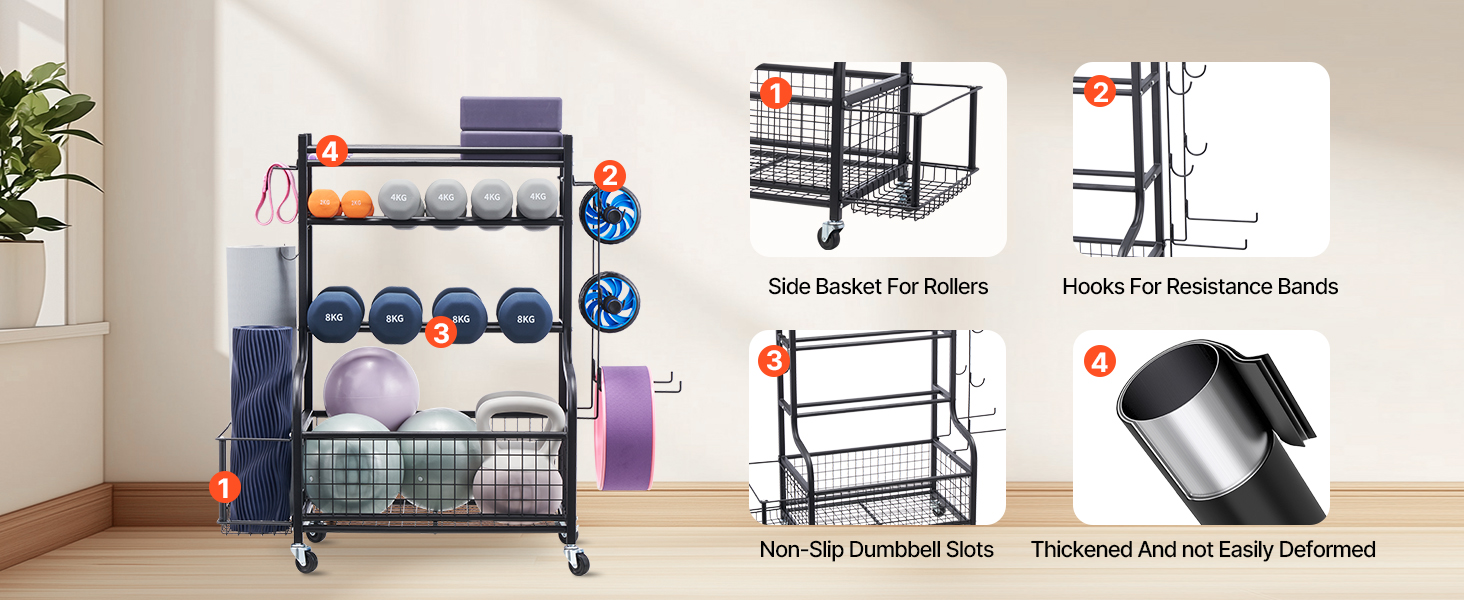 VEVOR Home Gym Workout Equipment Organizer Yoga Mat Storage Weight Rack ...