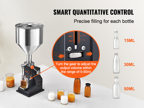 VEVOR Manual Paste Liquid Filling Machine, 5-50ml Bottle Filler ...