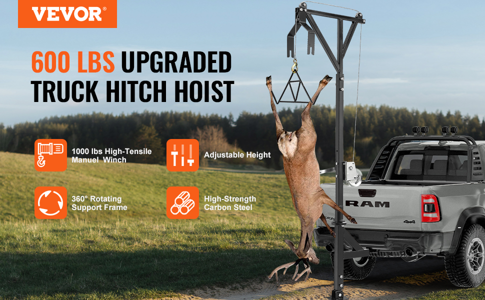 VEVOR Hitch Mounted Deer Hoist Hitch Game Hoist 600lbs Winch Swivel ...