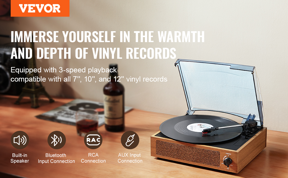 VEVOR Vinyl Record Player, 3-Speed, Belt Driven Turntable Record Player ...