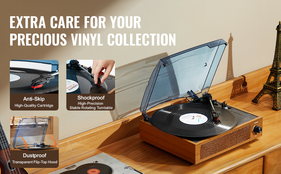 VEVOR Vinyl Record Player, 3-Speed, Belt Driven Turntable Record Player ...