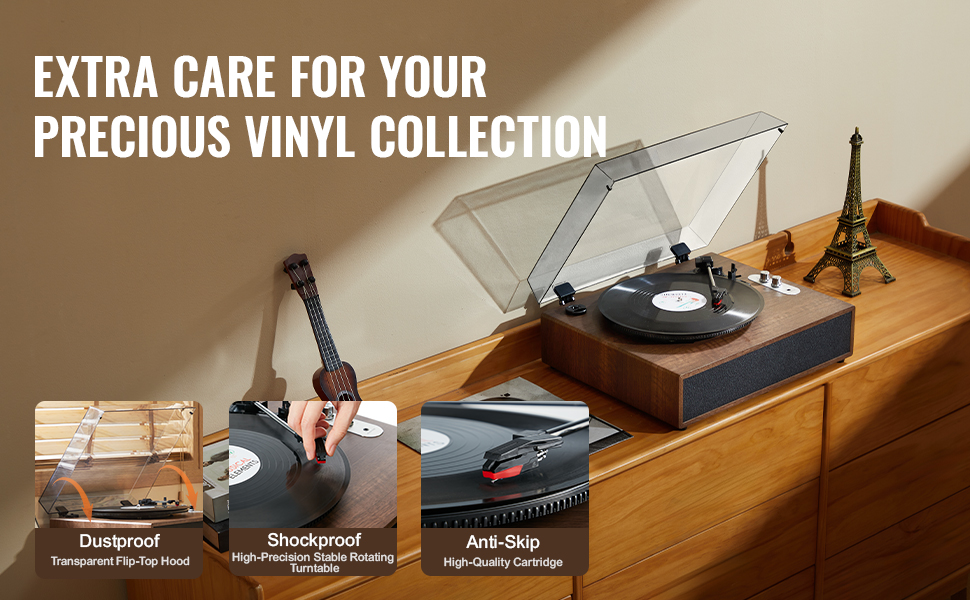 VEVOR Vinyl Record Player, 3-Speed, Belt Driven Turntable Player with ...