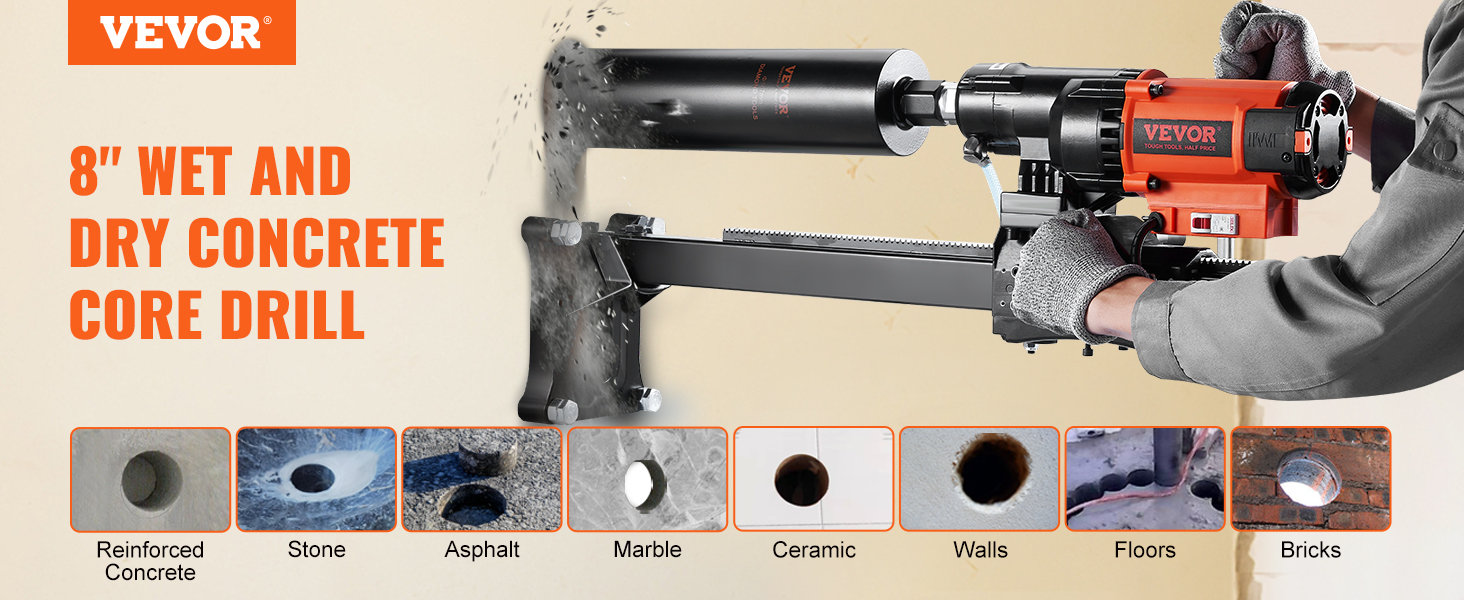 VEVOR Diamond Core Drilling Machine, 8in Wet&Dry Concrete Core Drill ...
