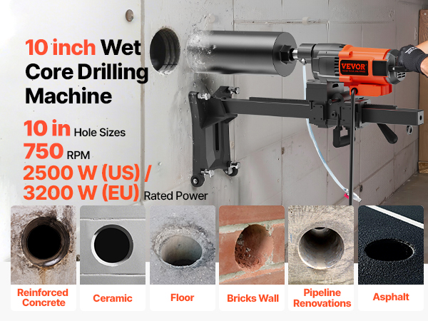 VEVOR Diamond Core Drilling Machine, 10in Wet Concrete Core Drill Rig ...