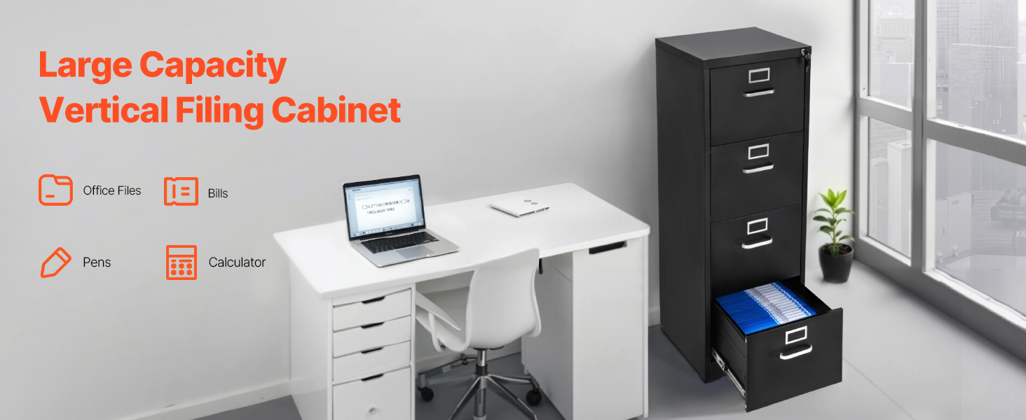 VEVOR 4 Drawer File Cabinet Metal Vertical Cabinet with Lock for Home ...