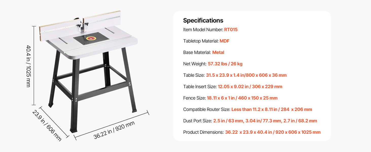 Benchtop Router Table 31.5 in x 23.9 in with Fence MDF Top Dust ...