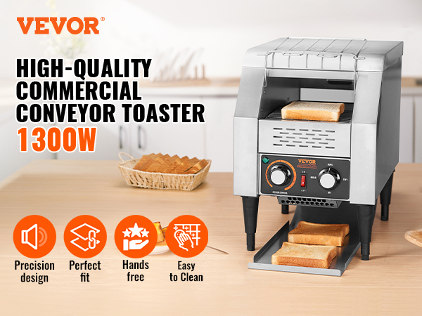 VEVOR Commercial Conveyor Toaster, 150 Slices/Hour Conveyor Belt ...