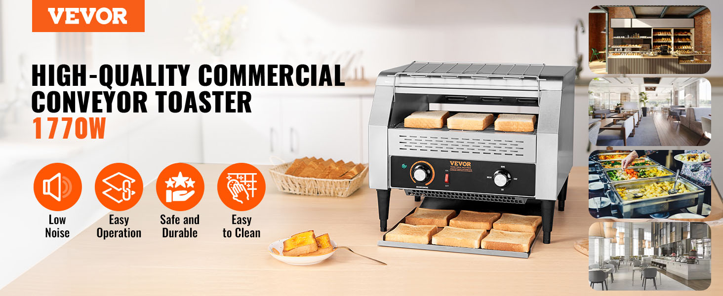 VEVOR Commercial Conveyor Toaster, 450 Slices/Hour Conveyor Belt ...