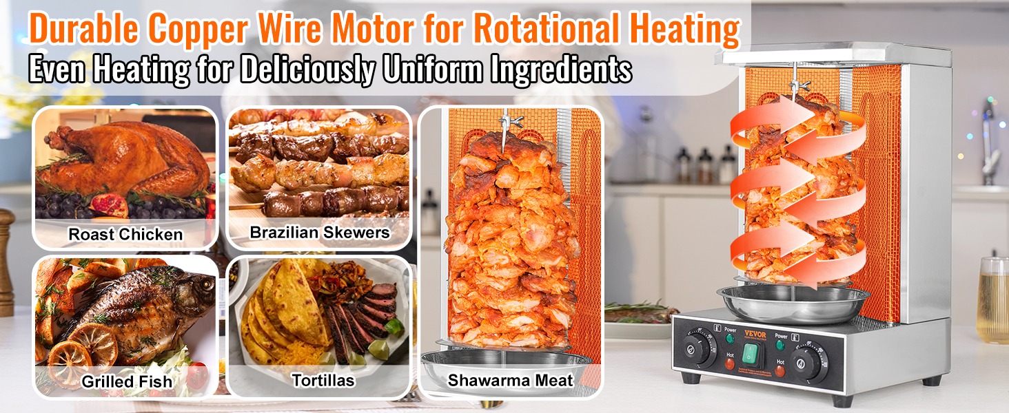 VEVOR Shawarma Grill Machine, 13 lbs Capacity, Chicken Shawarma Cooker ...