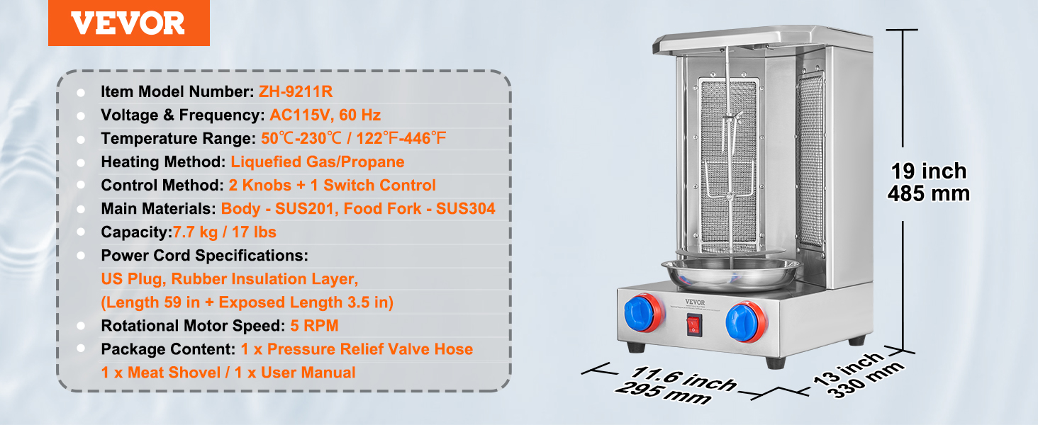 VEVOR Shawarma Grill Machine, 13 lbs Capacity, Chicken Shawarma Cooker ...