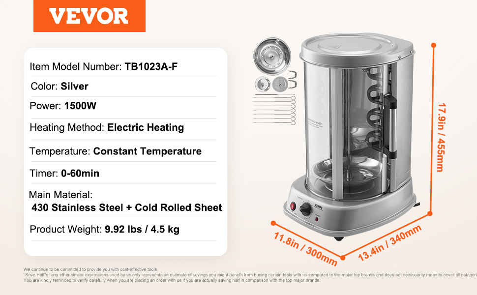 VEVOR Stainless Steel Shawarma Grill Machine Vertical Gyro Rotisserie ...