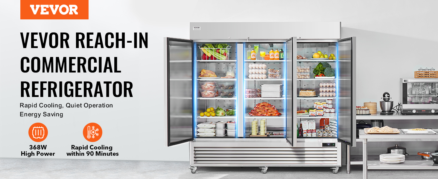 VEVOR Commercial Refrigerator 60.42 Cu.ft, Reach In 82.5" W Upright ...