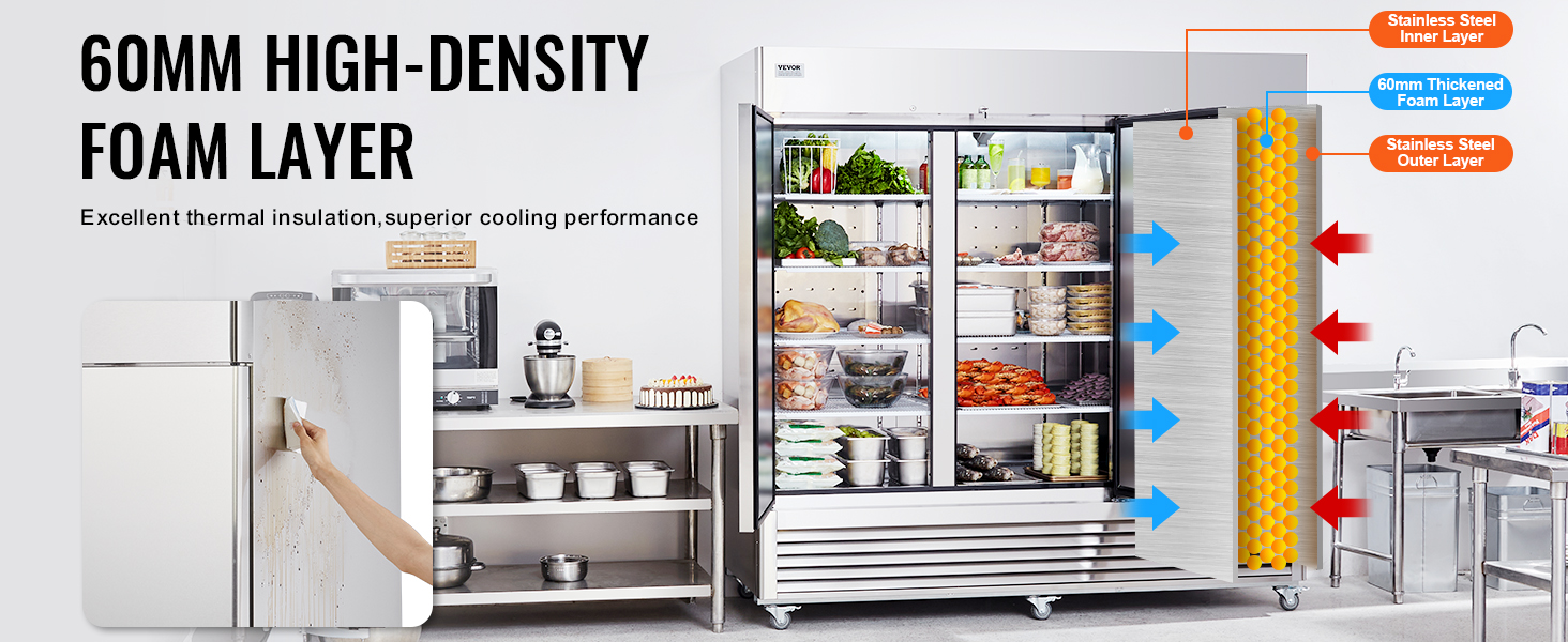 VEVOR Commercial Refrigerator 60.42 Cu.ft, Reach In 82.5" W Upright ...