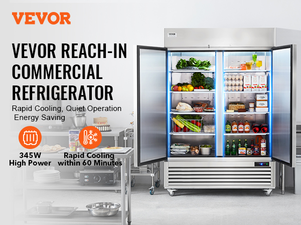 VEVOR Commercial Refrigerator 44.21 Cu.ft, Reach In 54.4" W Upright ...