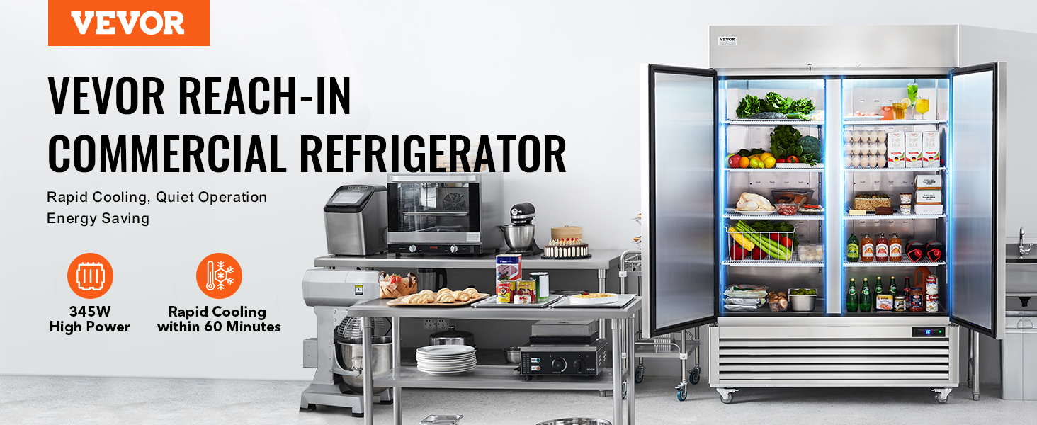 VEVOR Commercial Refrigerator 44.21 Cu.ft, Reach In 54.4" W Upright ...