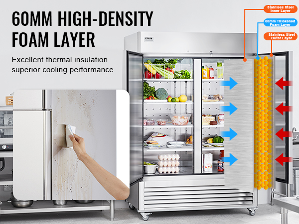 VEVOR Commercial Refrigerator 44.21 Cu.ft, Reach In 54.4" W Upright ...