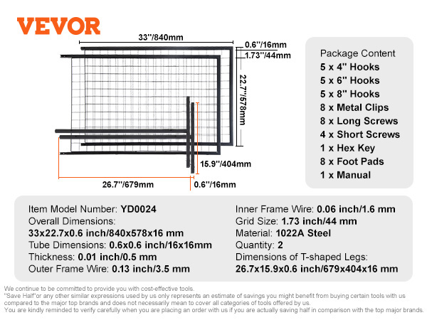 VEVOR 2' x 5.6' Grid Wall Panels Tower, 2 Packs Wire Gridwall Display ...