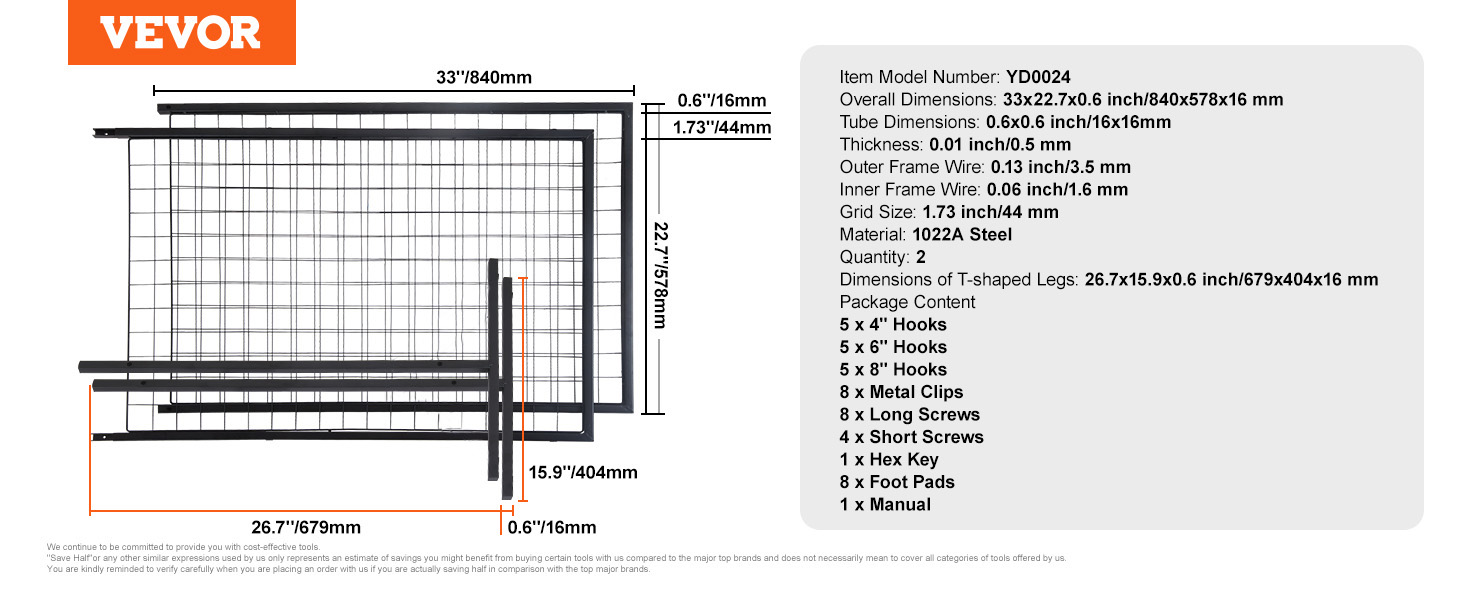 VEVOR 2' x 5.6' Grid Wall Panels Tower, 2 Packs Wire Gridwall Display ...