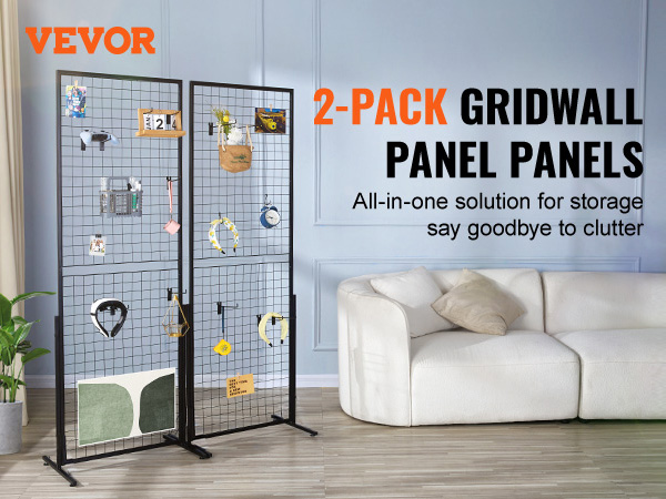 VEVOR 2' x 5.6' Grid Wall Panels Tower, 2 Packs Wire Gridwall Display ...