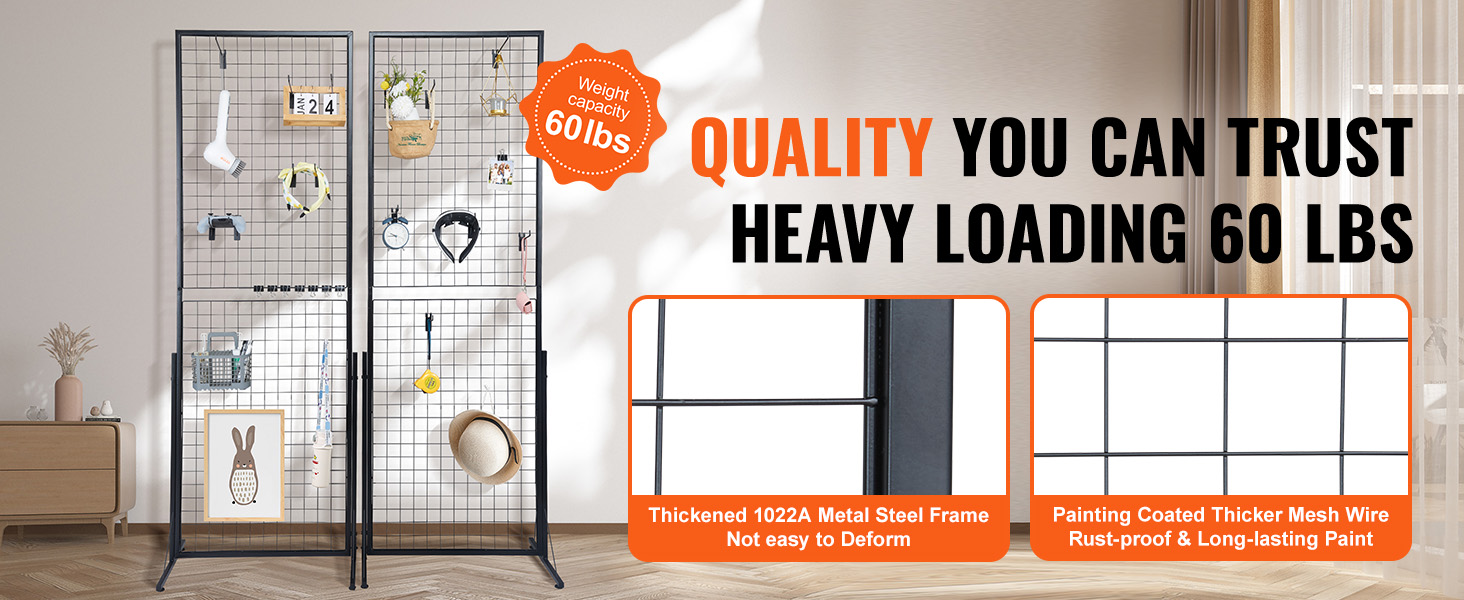 VEVOR 2' x 5.6' Grid Wall Panels Tower, 2 Packs Wire Gridwall Display ...
