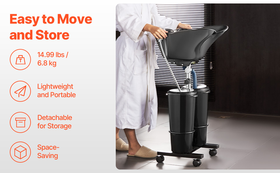 Portable Shampoo Bowl with Drain Hose 2 Buckets Adjustable Height Salon ...