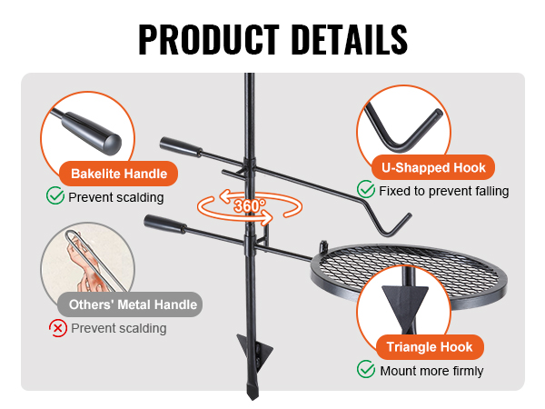 VEVOR Swivel Campfire Grill, Fire Pit Grill Grate over Fire Pits, Heavy ...