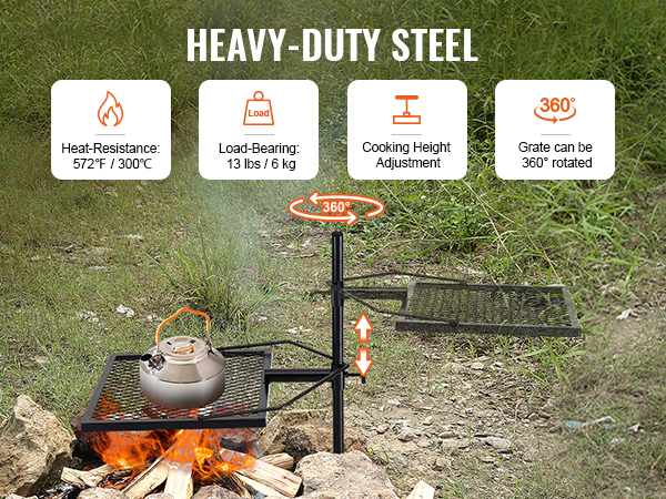 VEVOR Swivel Campfire Grill Heavy Duty Steel Open Fire Cooking Grate ...