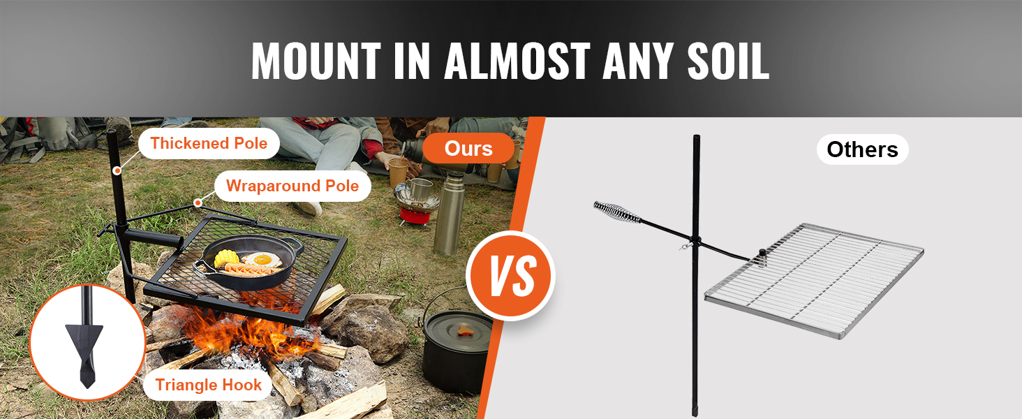 VEVOR Swivel Campfire Grill Heavy Duty Steel Open Fire Cooking Grate ...
