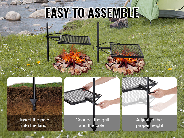 VEVOR Swivel Campfire Grill Heavy Duty Steel Open Fire Cooking Grate ...