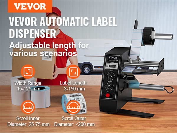 VEVOR Automatic Label Dispenser, Width 0.6"-4.9"/15-125 mm, Length 0.1 ...