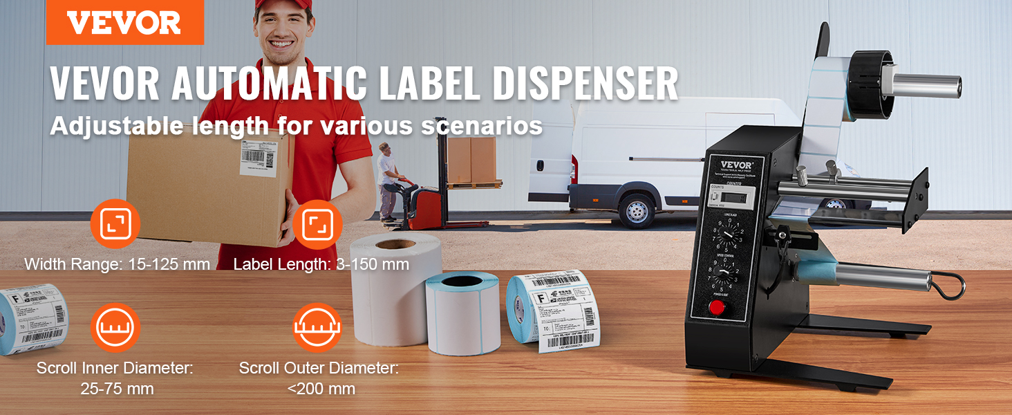 VEVOR Automatic Label Dispenser, Width 0.6"-4.9"/15-125 mm, Length 0.1 ...