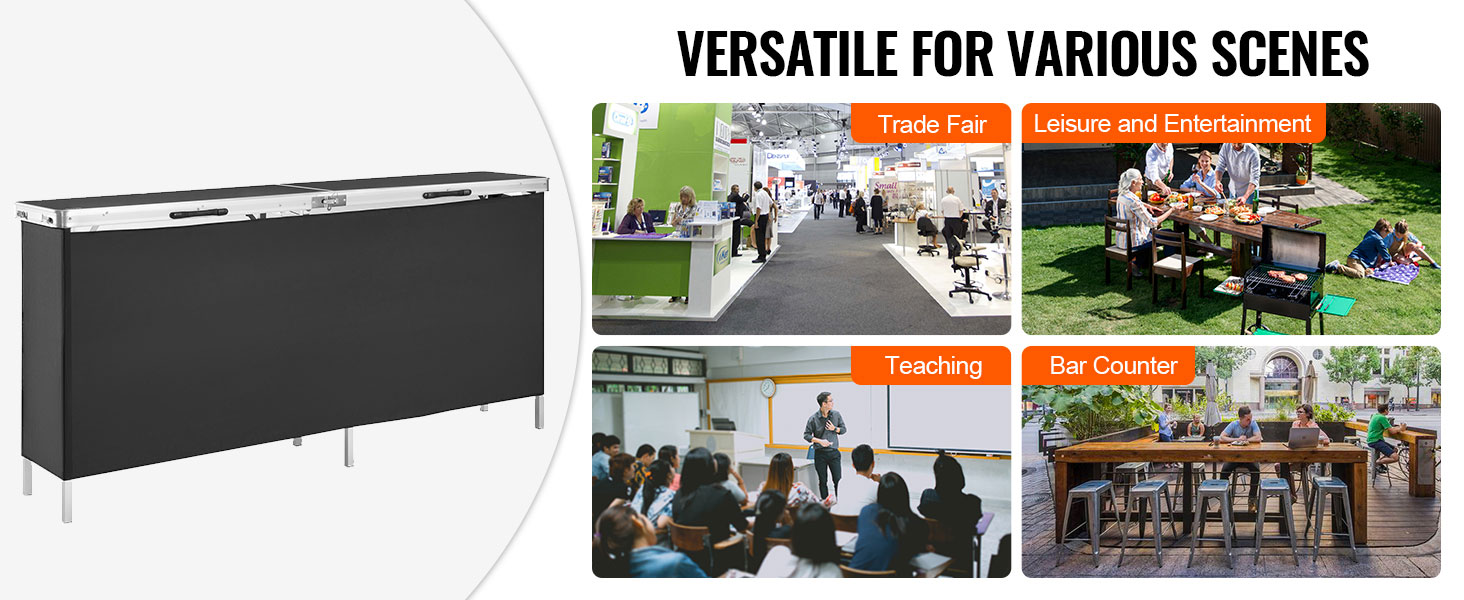 VEVOR Extra Long Folding Portable Bar Table - Tradeshow Podium Table ...