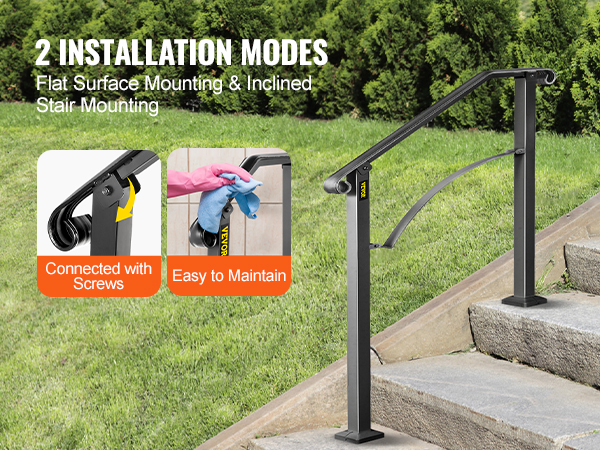 VEVOR Handrails for Outdoor Steps, Fit 2 or 3 Steps Outdoor Stair ...
