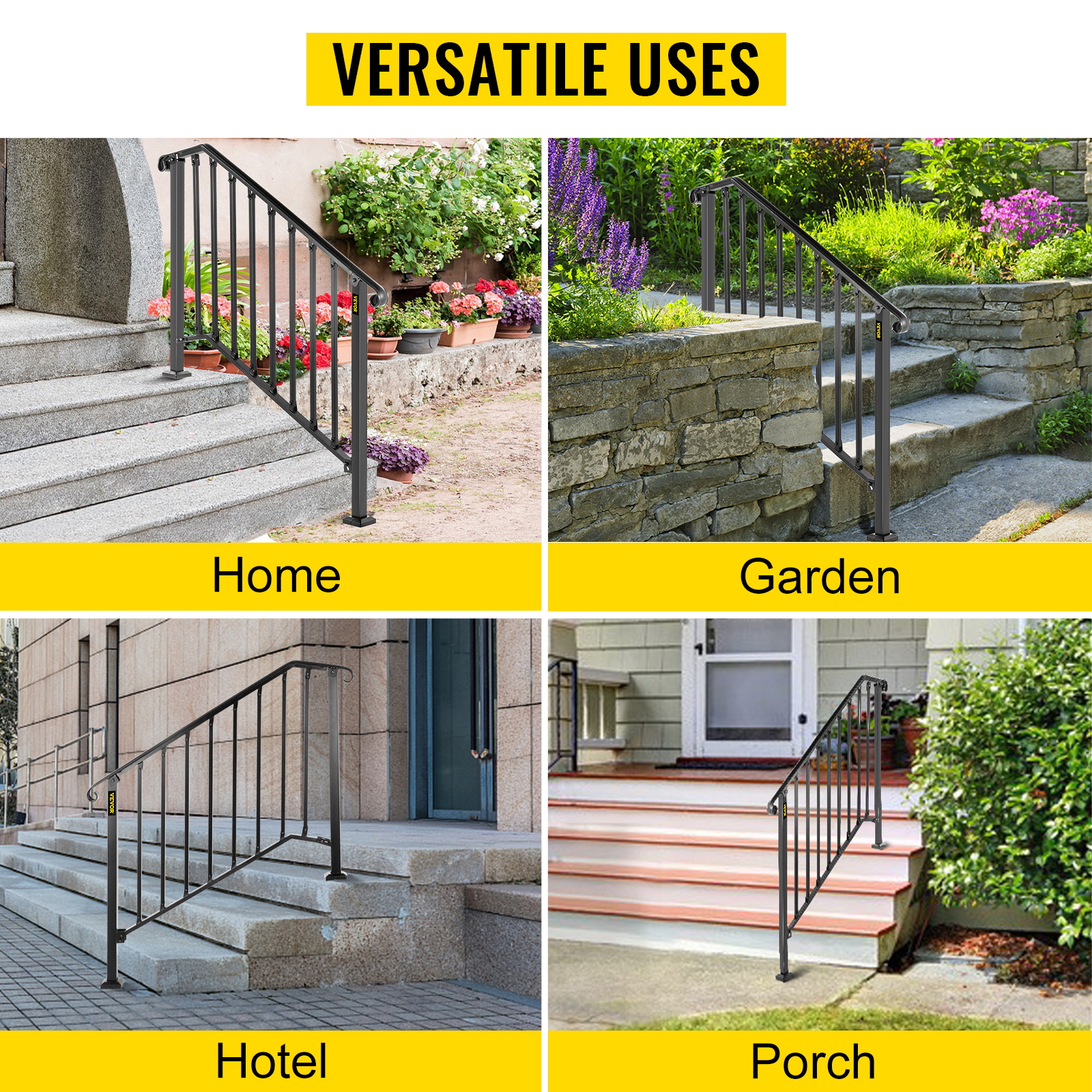 VEVOR Handrails for Outdoor Steps, Fit 3 or 4 Steps Outdoor Stair ...
