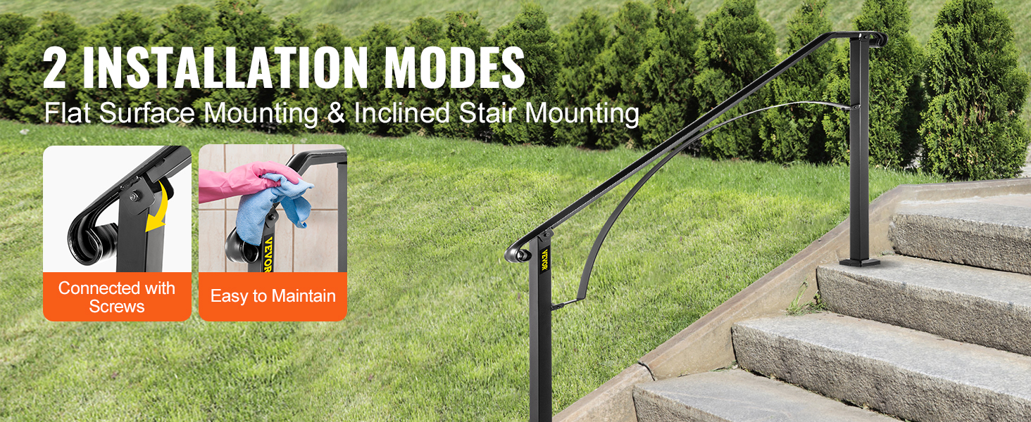 VEVOR Handrails for Outdoor Steps, Fit 4 or 5 Steps Outdoor Stair ...